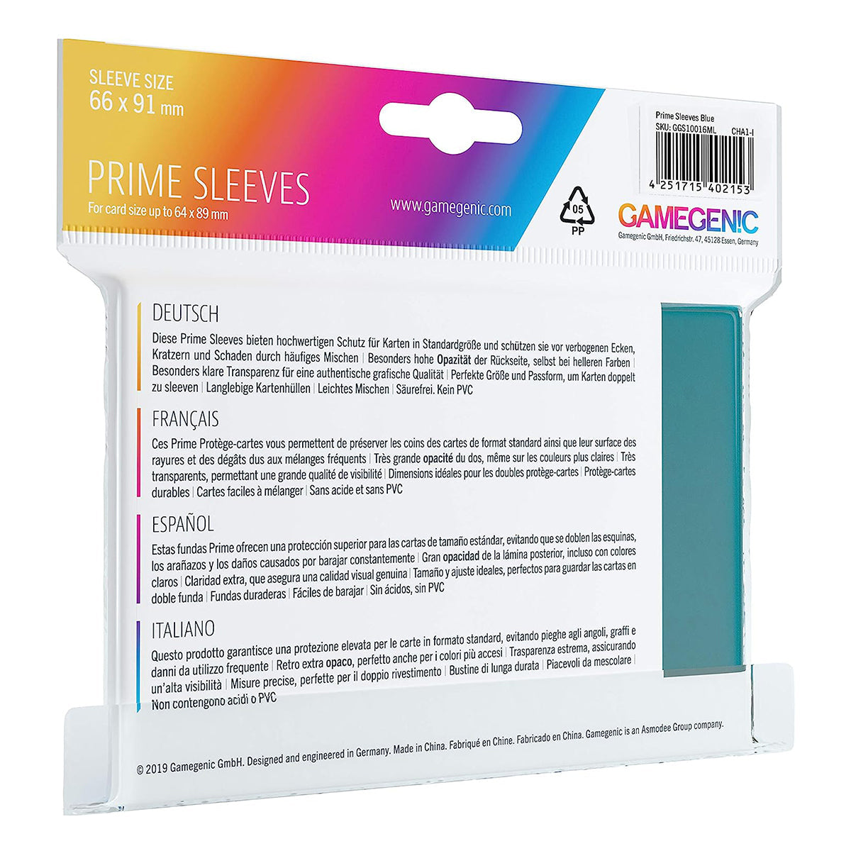 Gamegenic Prime Card Sleeves Blue (66mm x 91mm) (100 Sleeves Per Pack) – Gameology product