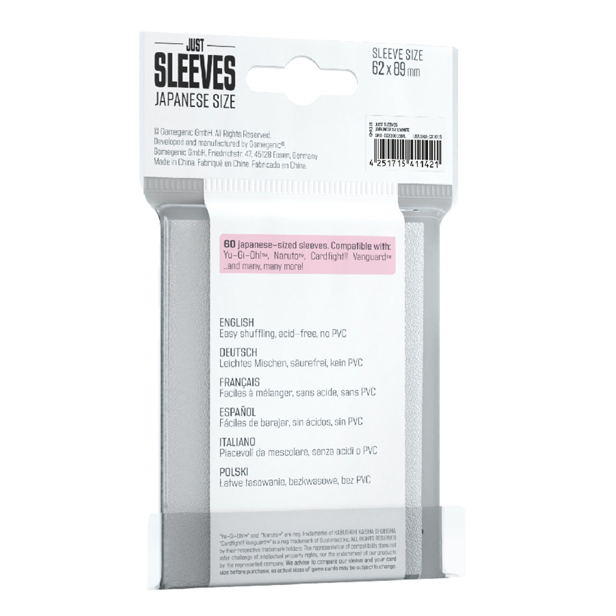 Gamegenic Just Sleeves Japanese Size White 60ct – Gameology product