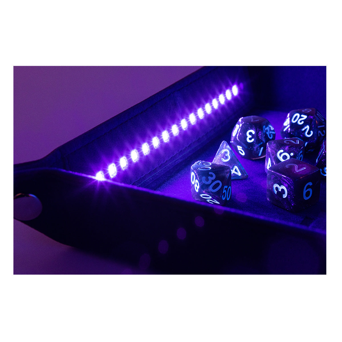 MGD Blacklight Dice Tray with d20 Black – Gameology product
